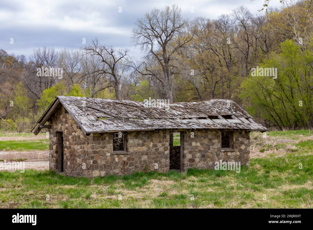 Old CCC stone building abandoned because of dam-induced flooding in ...
