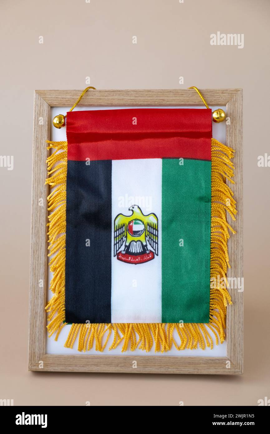 Uae Flag With Falcon Big UAE Flag Waving Slowly In The Wind A...