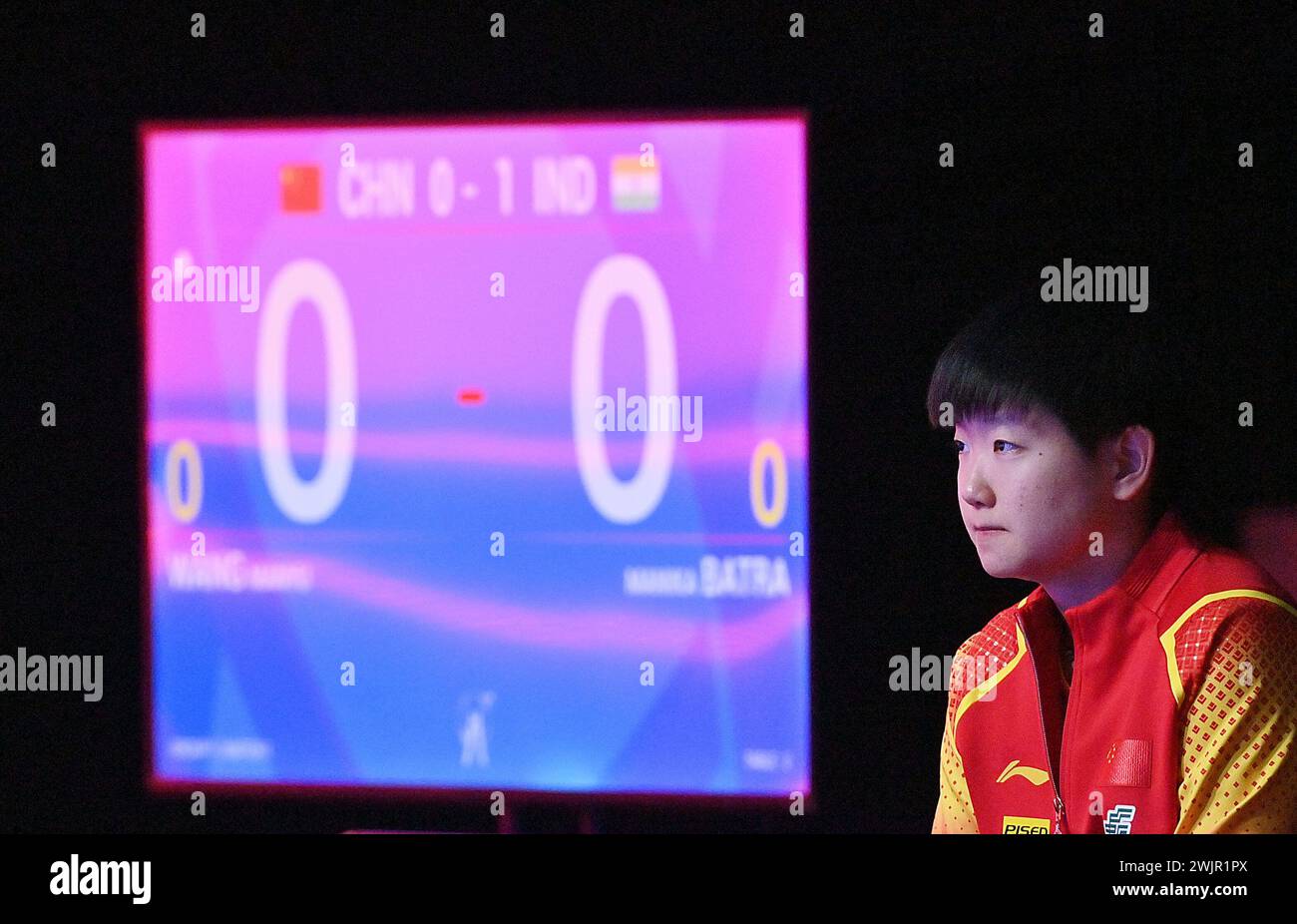 Beijing, South Korea. 16th Feb, 2024. Sun Yingsha of China reacts after losing the match against ...