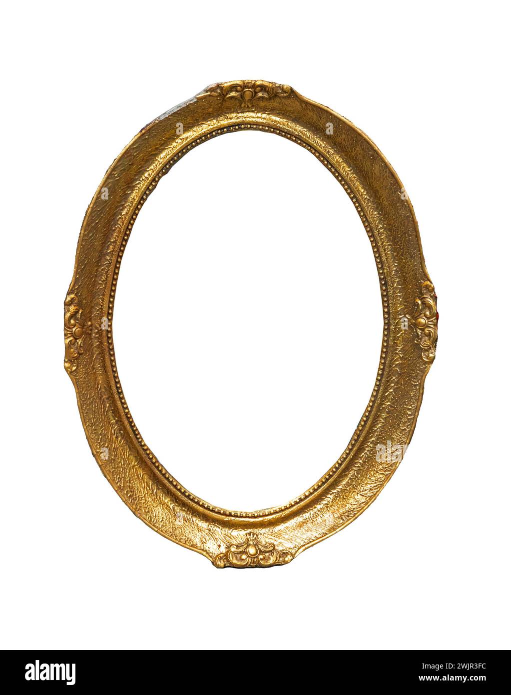 Old oval vintage wooden golden frame isolated on white Stock Photo - Alamy