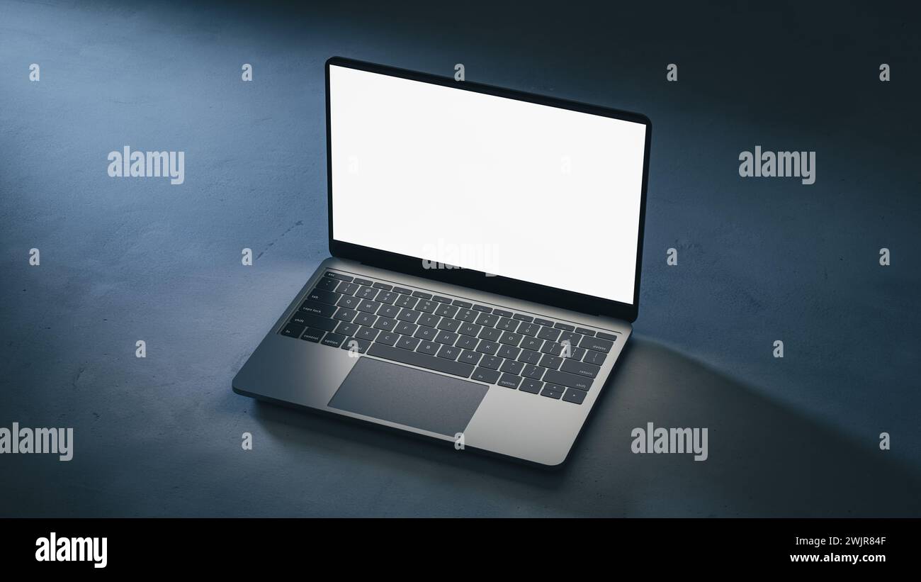 Concept mockup for homepage mockup on laptop screen. 3d rendering Stock ...