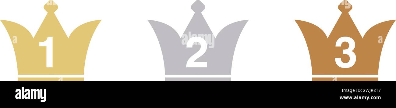 Crown icon set for ranking .three colors gold, silver, bronze Stock ...