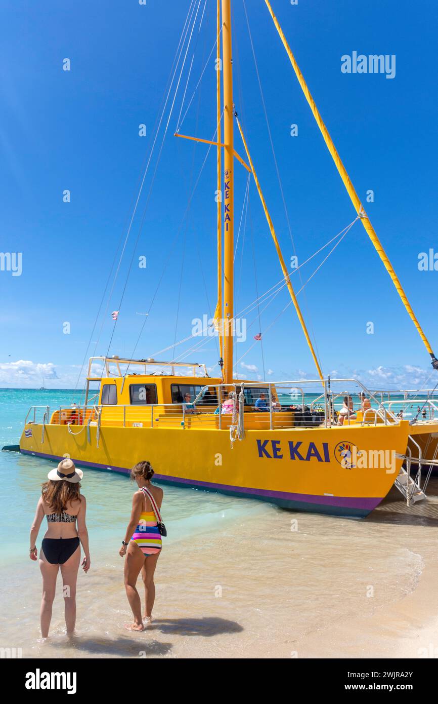 Ke Kai catamaran on Waikiki Beach, Waikiki, Honolulu, Oahu, Hawaii ...