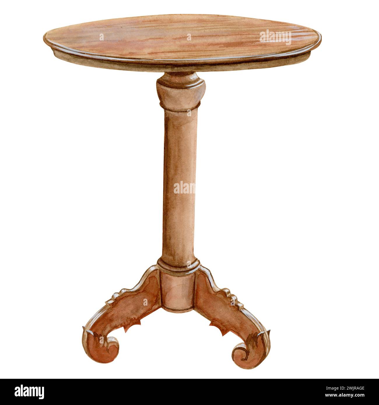 Tall brown wooden classic retro book table hand drawn watercolor Stock ...