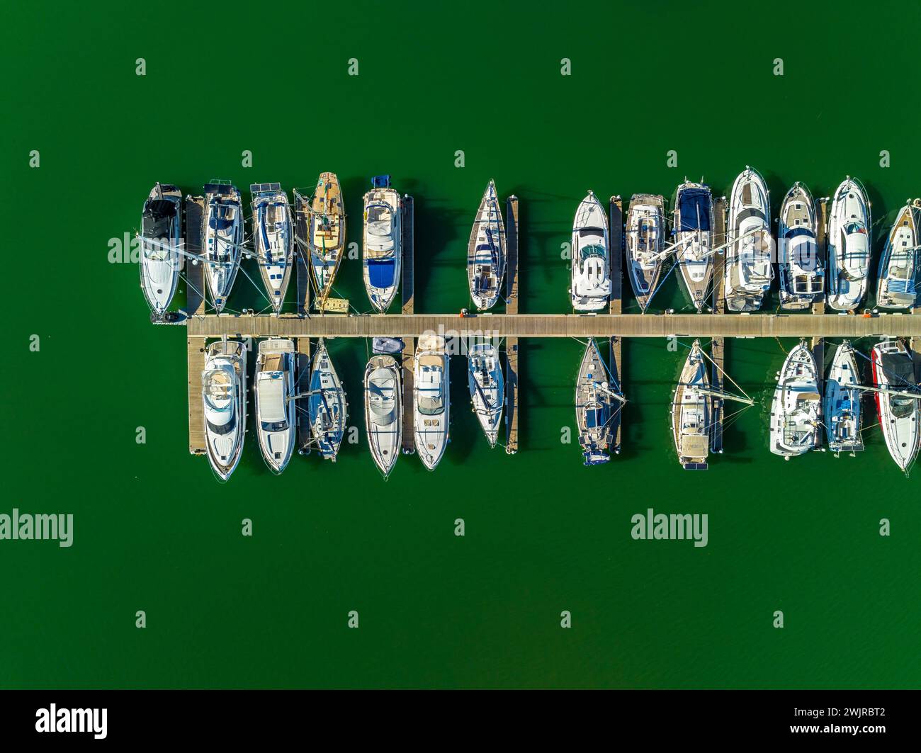 Aerial overhead view of the boats in La Ràpita harbour (Montsià ...