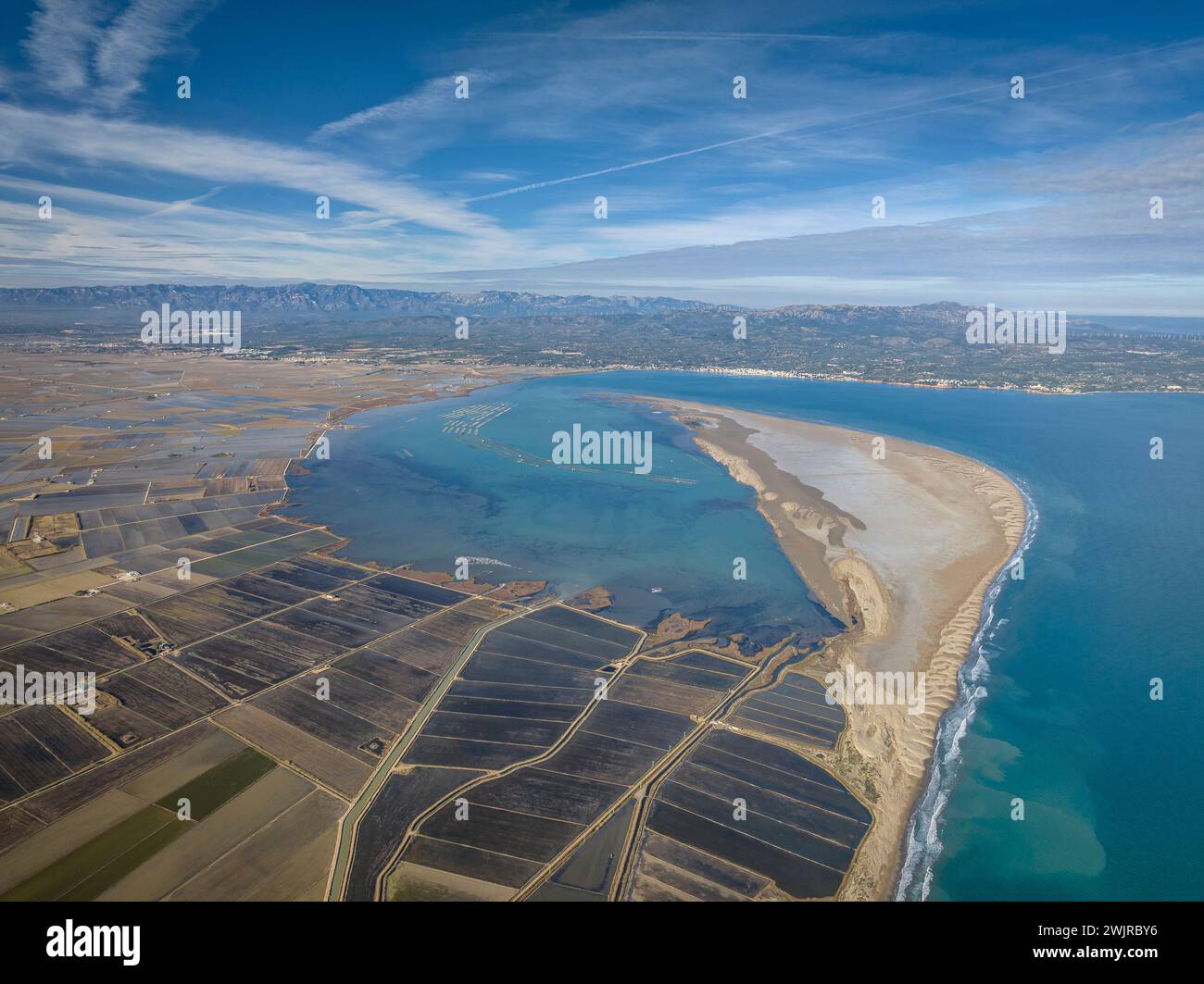 Aerial view of Punta del Fangar point and Fangar bay in the northern ...
