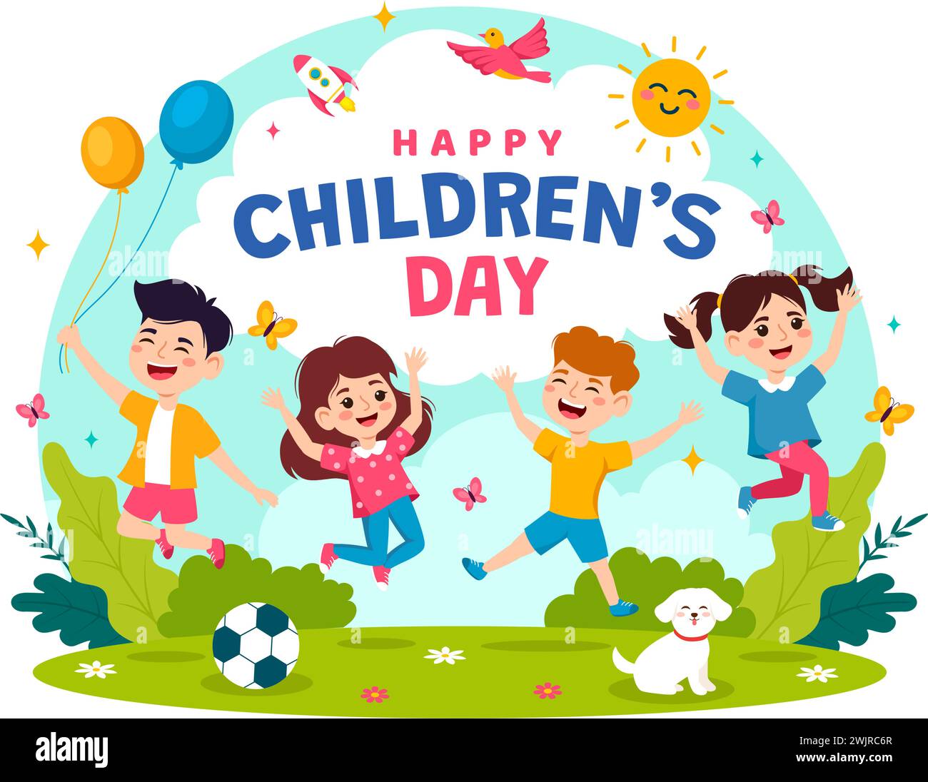 Happy Children's Day Vector Illustration with Kids Togetherness in ...