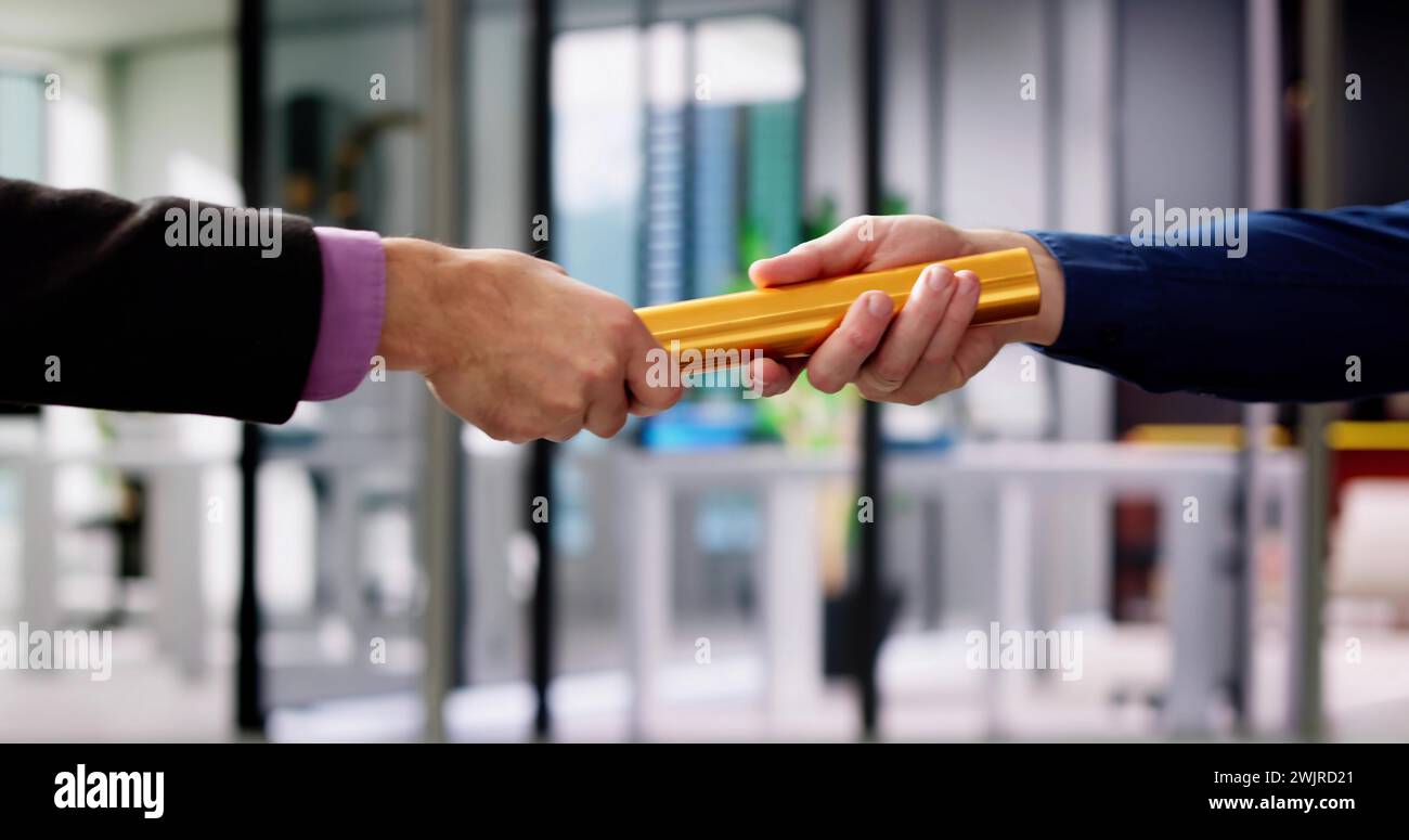 Business Man And Man Relay Baton Handover And Pass Stock Photo - Alamy