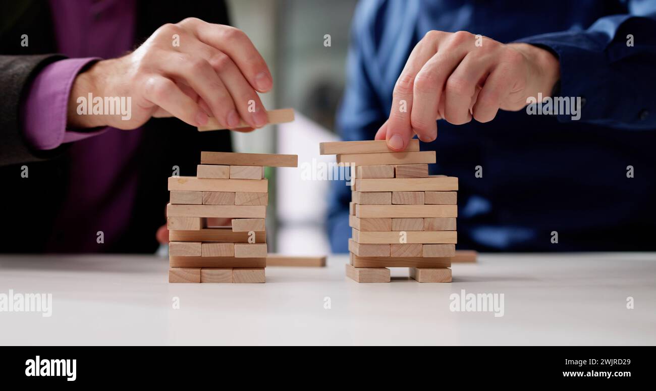 Bridge Building Using Wooden Blocks. Closing Gap Stock Photo - Alamy