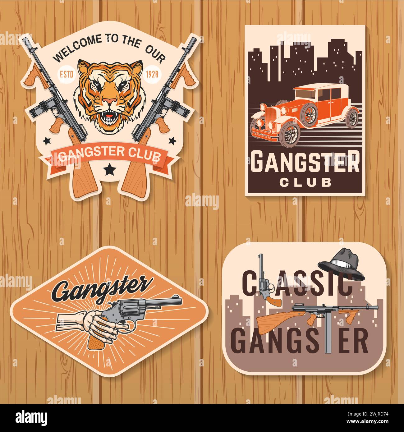 Set of American gangster club badge, patch, sticker design. Vector ...