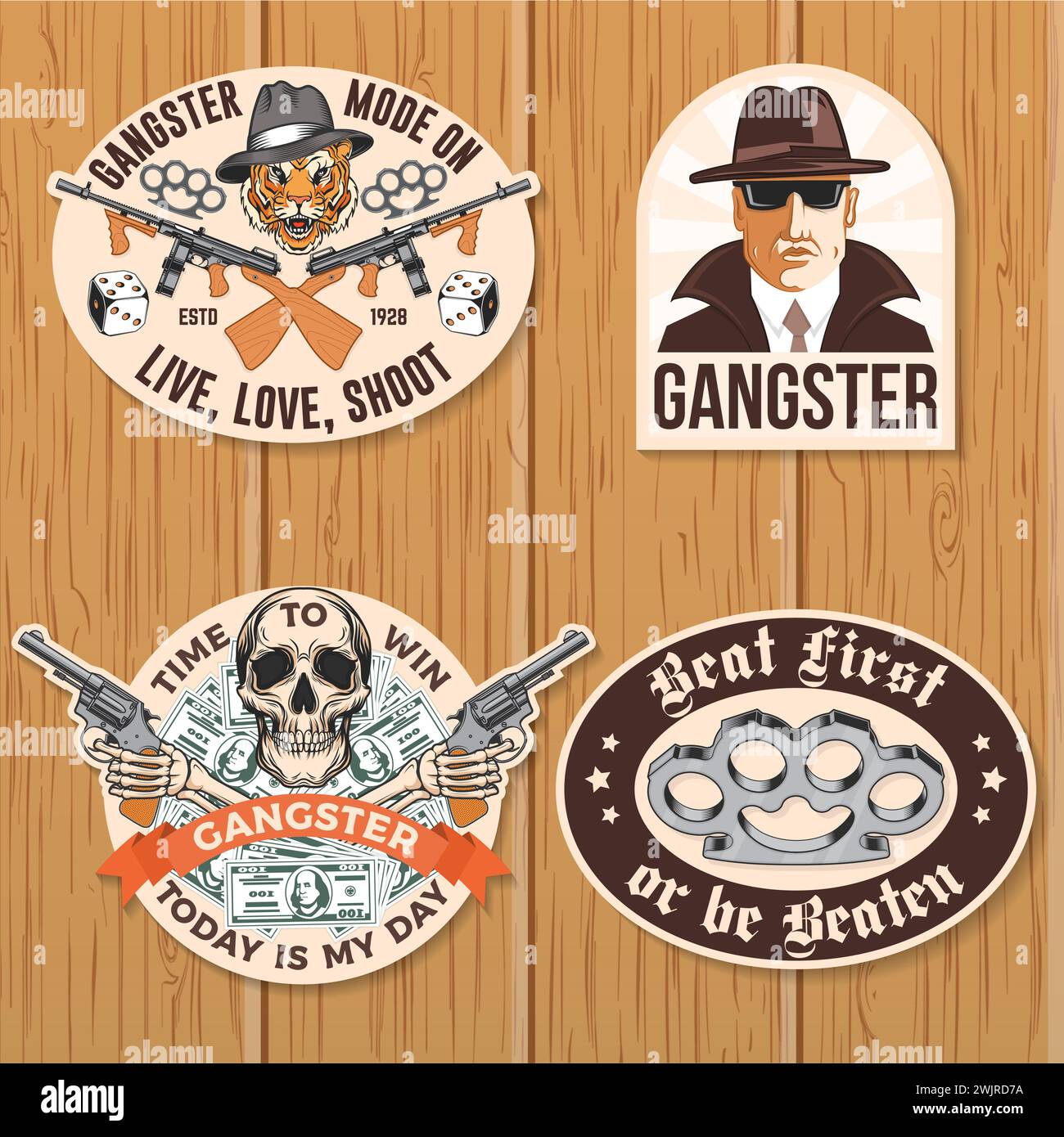 Set of American gangster club badge, patch, sticker design. Vector ...
