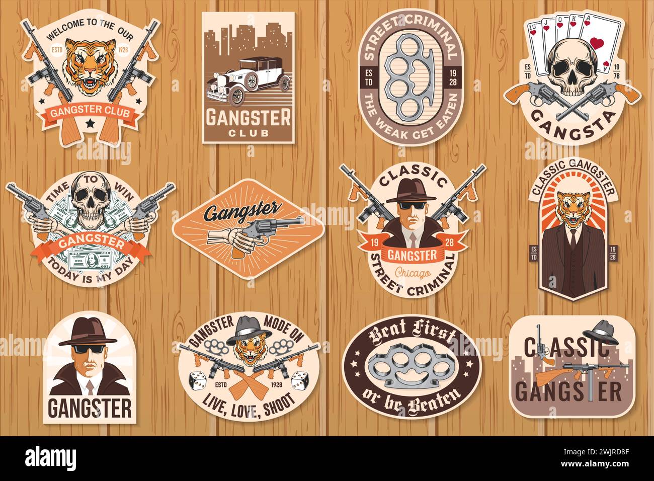 Set of American gangster club badge, patch, sticker design. Vector ...