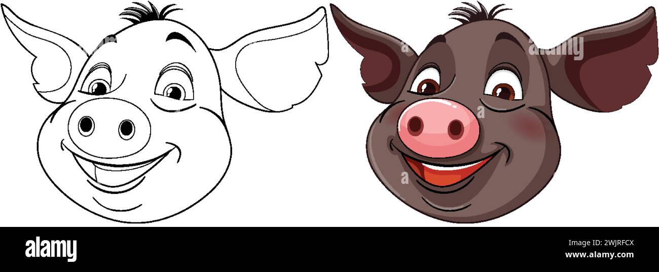 Vector illustration of two smiling cartoon pigs Stock Vector Image ...