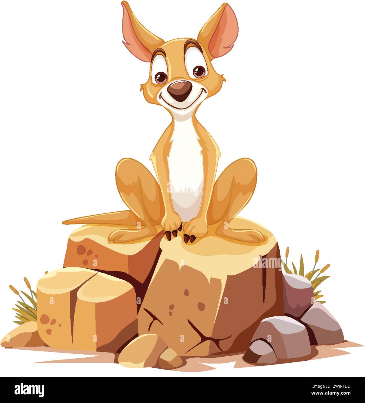 A happy kangaroo sitting on a tree stump Stock Vector Image & Art - Alamy