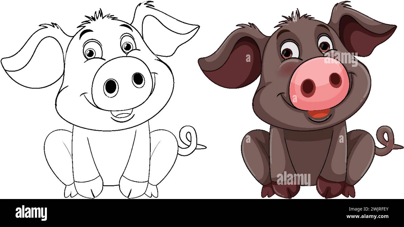 Two cute pigs, one sketched and one colored Stock Vector Image & Art ...