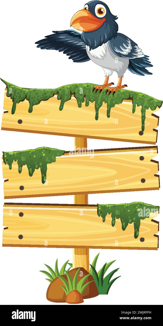 Cartoon bird perched on mossy wooden signs Stock Vector Image & Art - Alamy