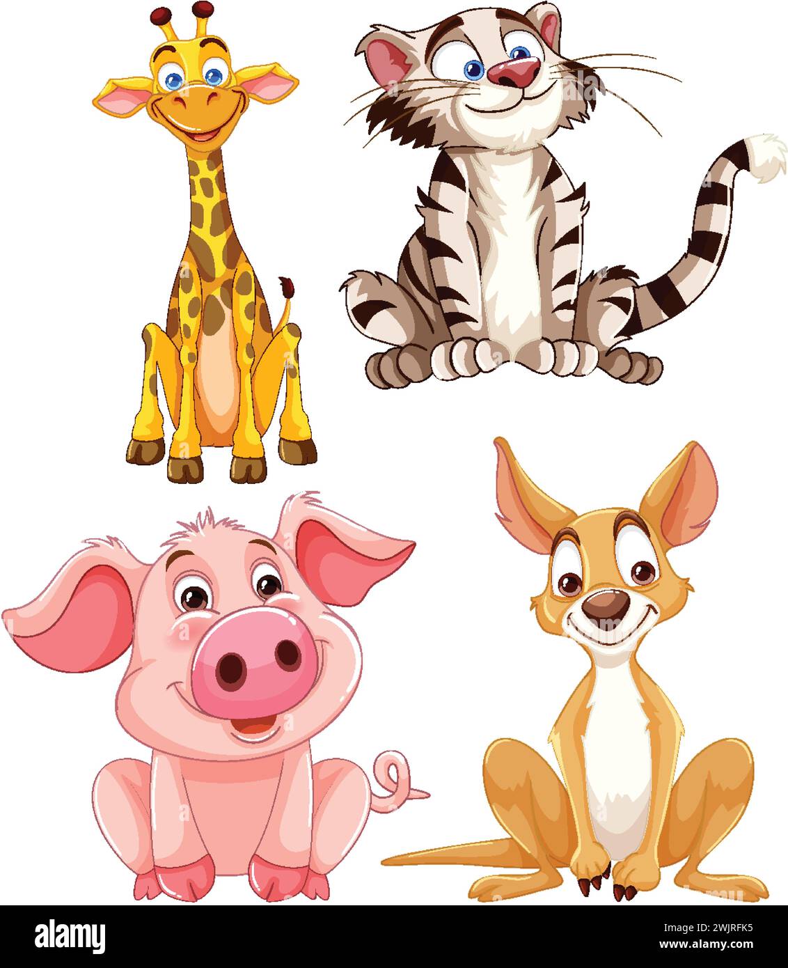Four cute cartoon animals smiling happily together Stock Vector Image ...