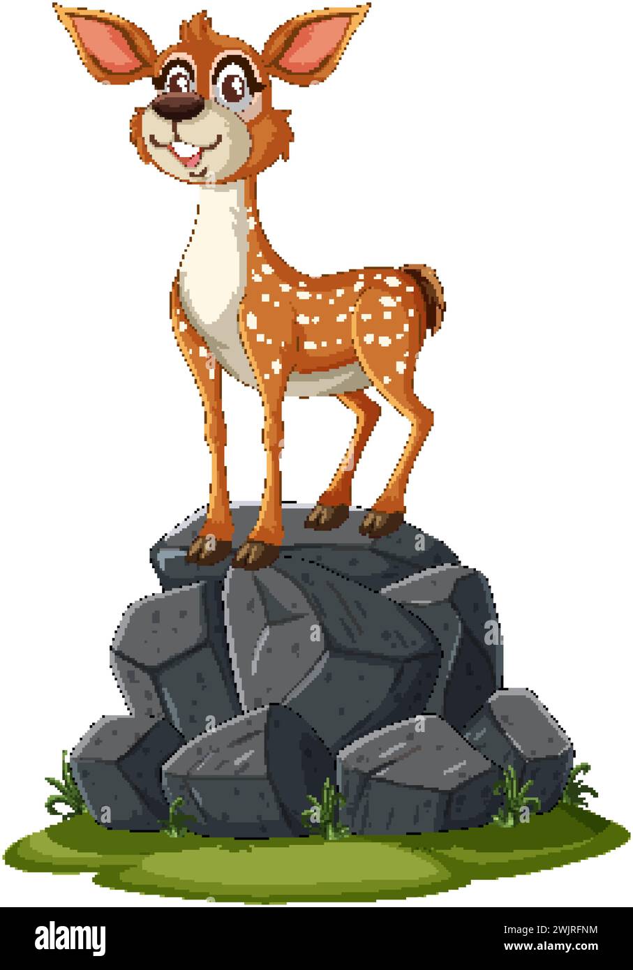 A happy cartoon deer standing atop a pile of rocks Stock Vector Image ...