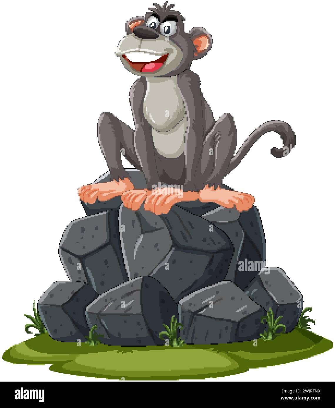 A happy monkey sitting atop a pile of stones Stock Vector Image & Art ...