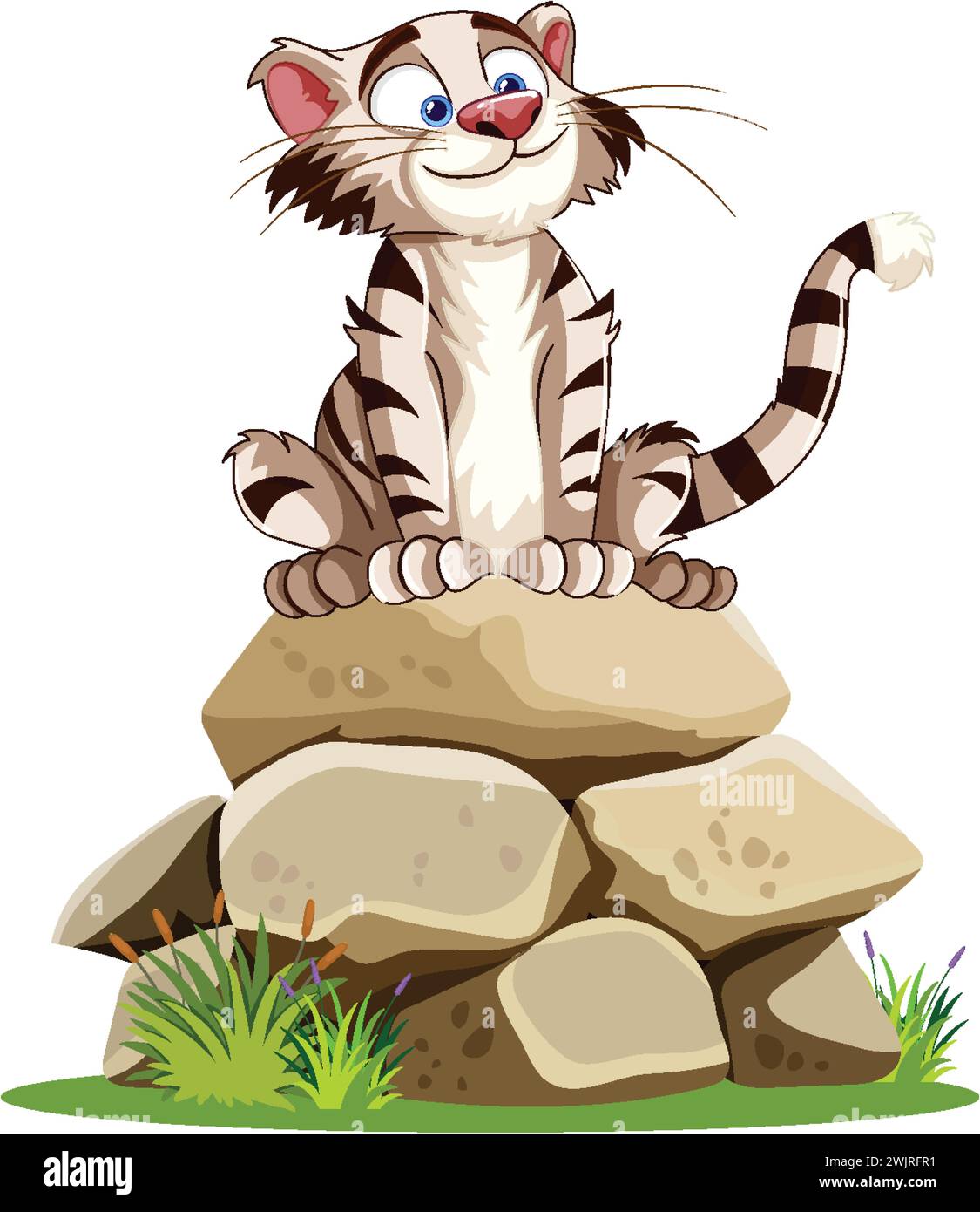 Happy cartoon cat perched atop a stone heap Stock Vector Image & Art ...