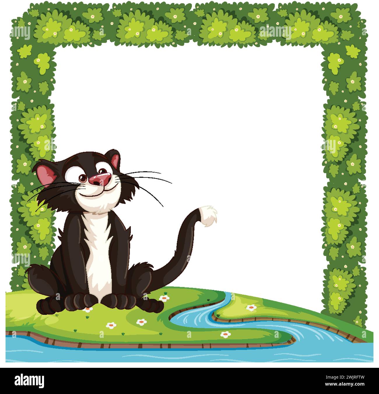 A happy cat sitting inside a green leafy frame Stock Vector Image & Art ...