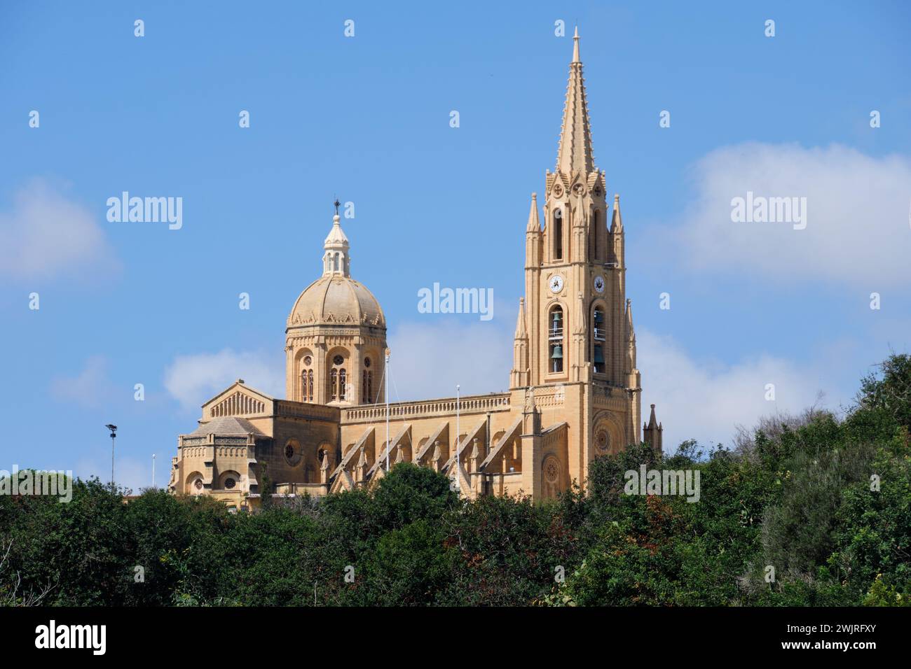 Parish Church of Our Lady of Loreto above the harbour of Mgarr on the ...