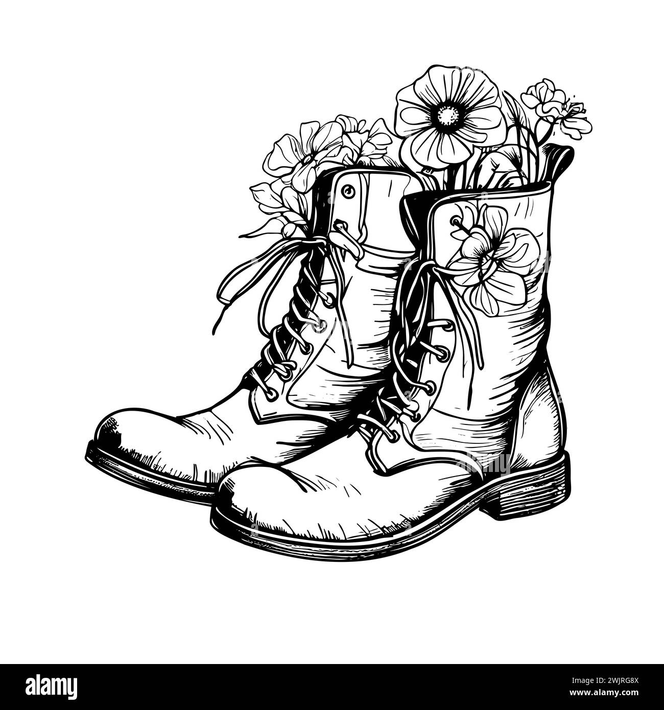 Cowboy boots with flowers isolated on a white background. Vector ...