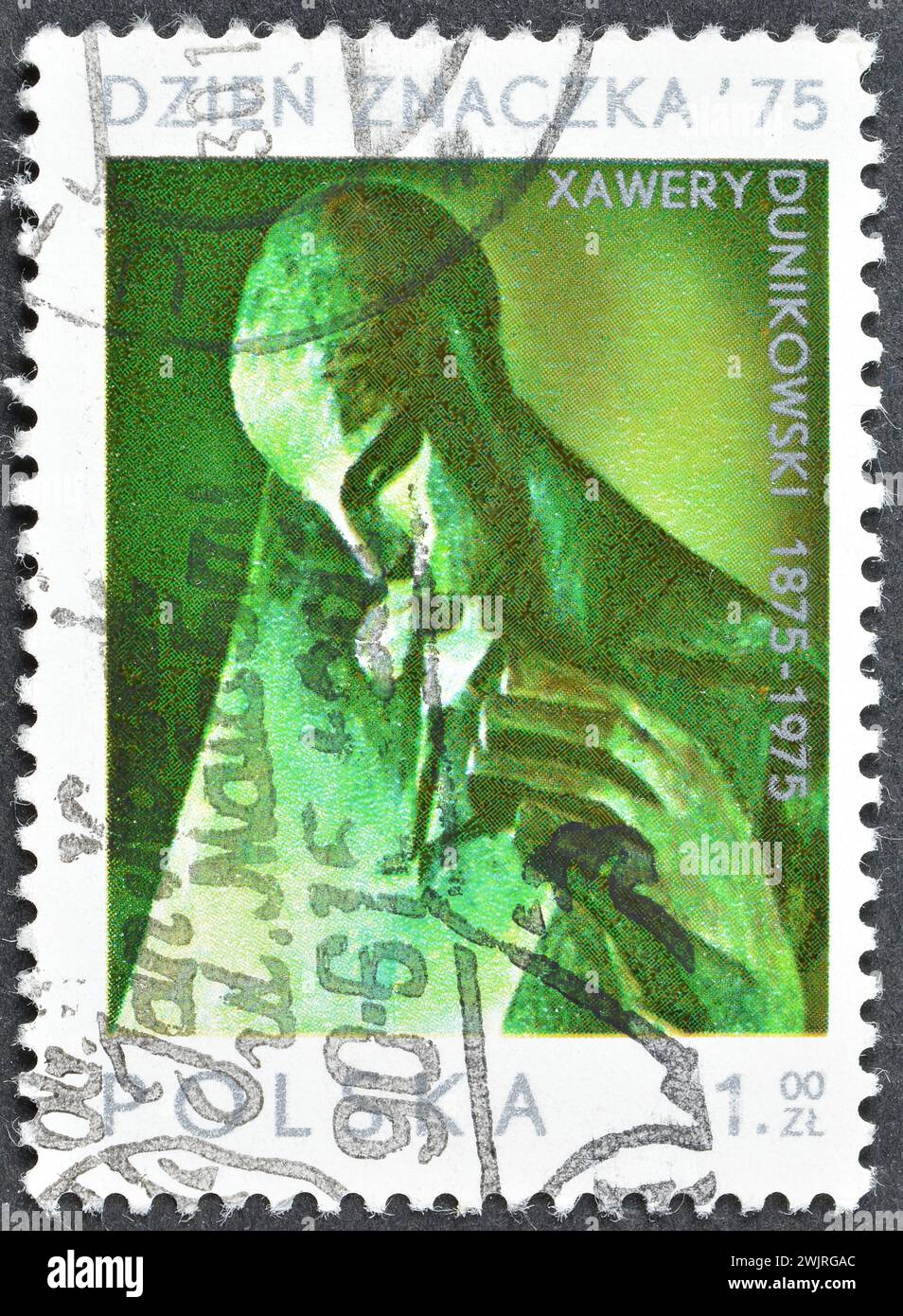 Cancelled postage stamp printed by Poland, that shows sculpture "Breath ...