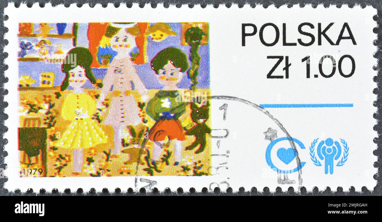 Cancelled postage stamp printed by Poland, that shows Children's ...