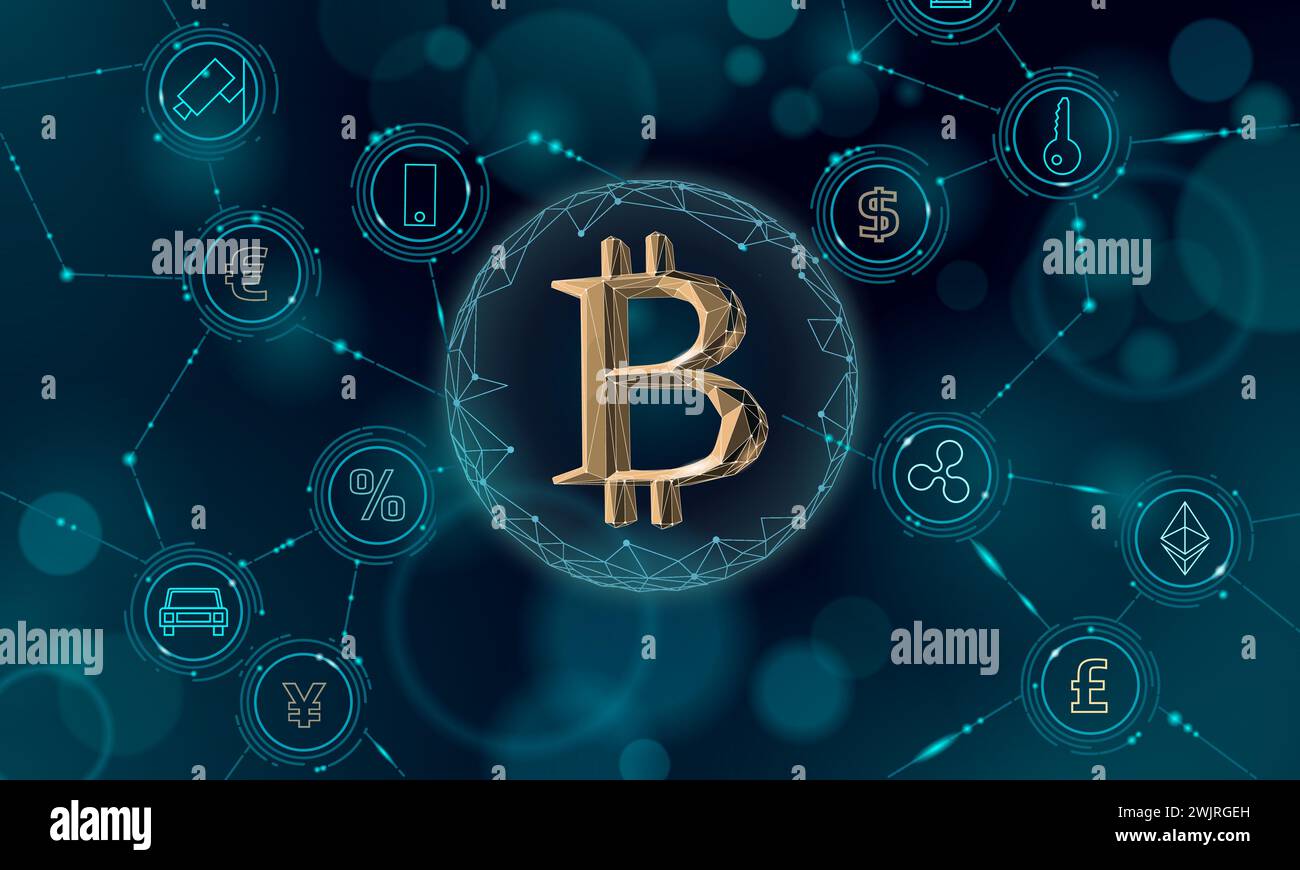 Bitcoin symbol. Golden currency crypto currency banking system. Economy ...