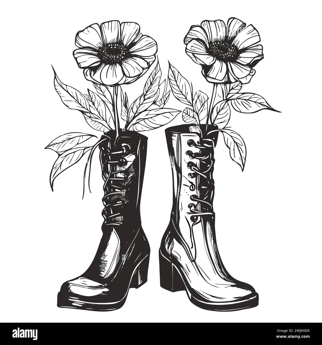 Cowboy boots with flowers isolated on a white background. Vector ...