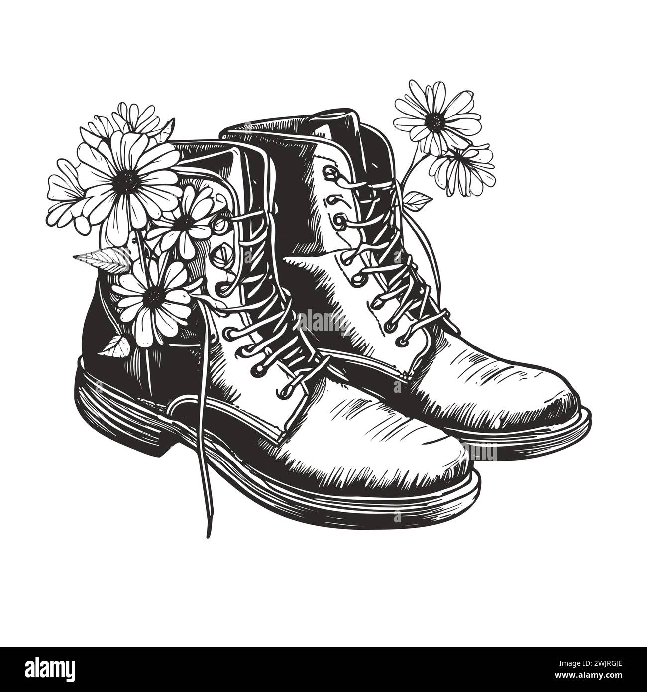 Cowboy boots with flowers isolated on a white background. Vector ...