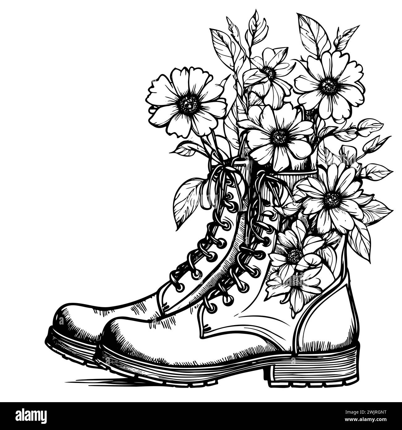 Cowboy boots with flowers isolated on a white background. Vector ...