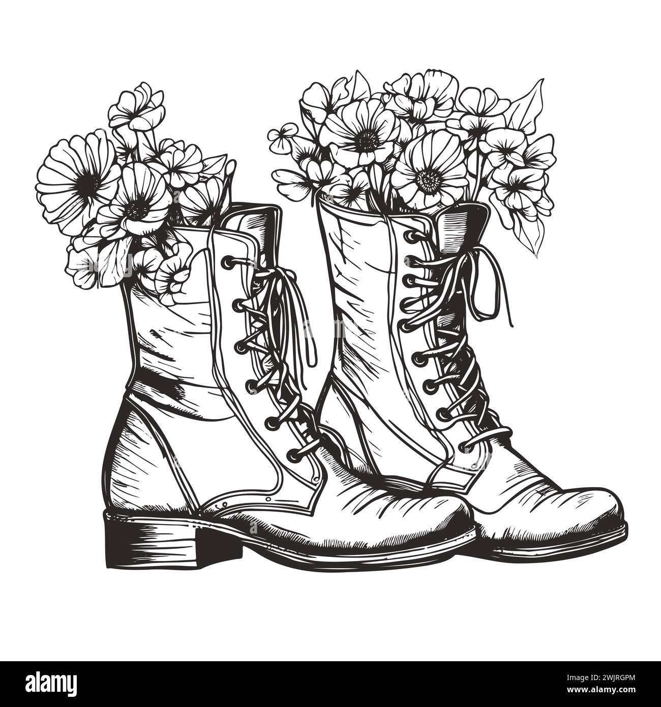 Cowboy boots with flowers isolated on a white background. Vector ...