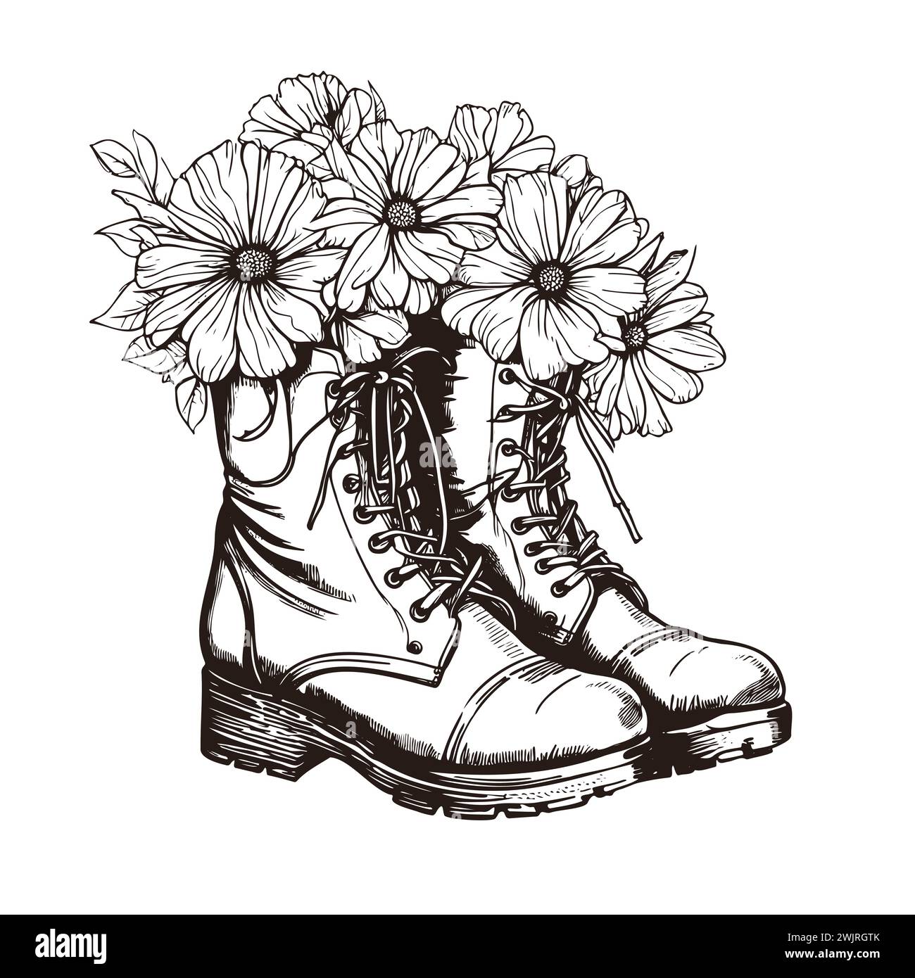 Detailed vector hand drawn illustrations set. Beautiful flowers in old ...