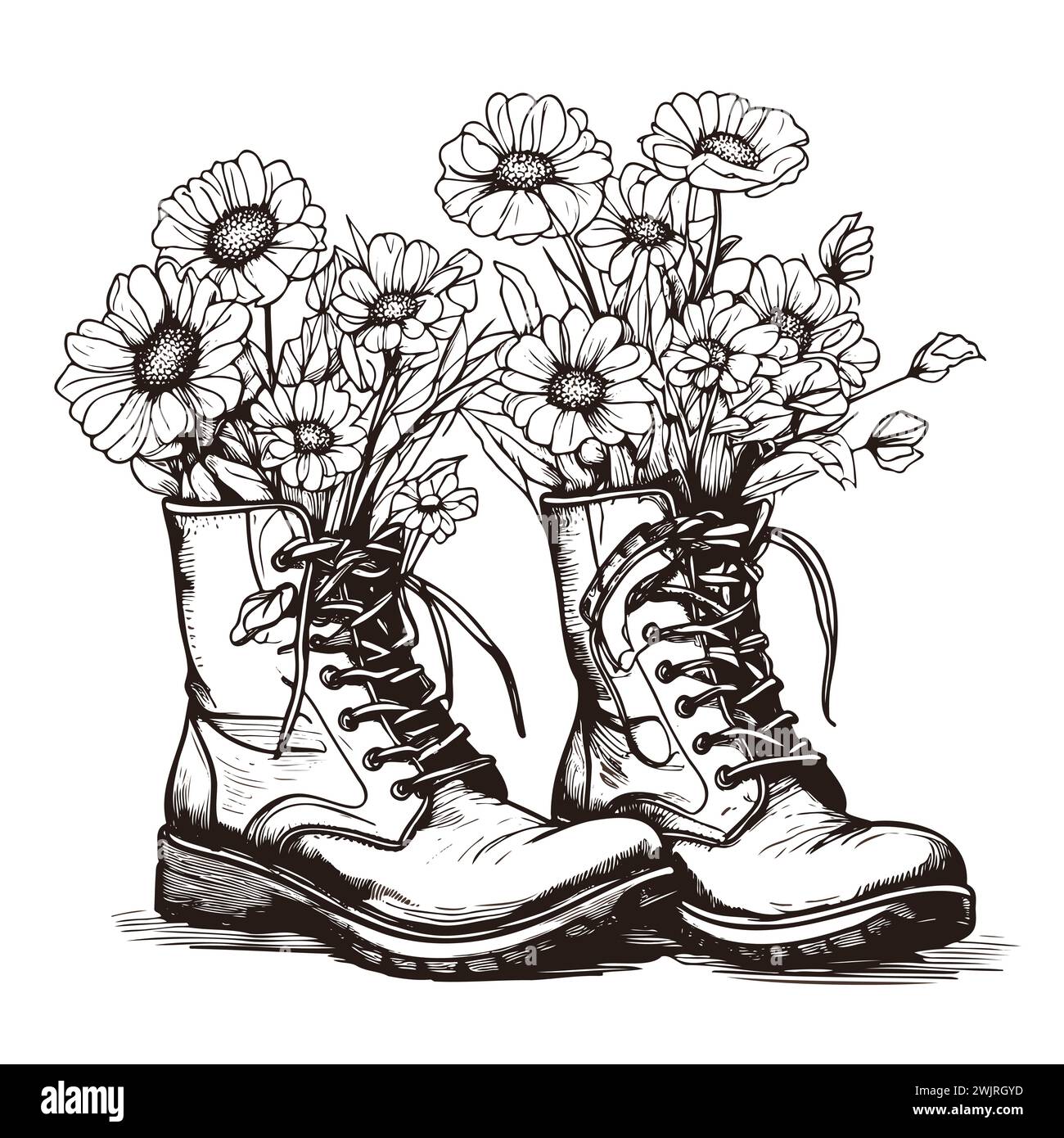 Detailed vector hand drawn illustrations set. Beautiful flowers in old ...