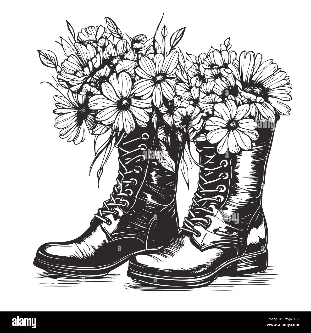 Cowboy boots with flowers isolated on a white background. Vector ...