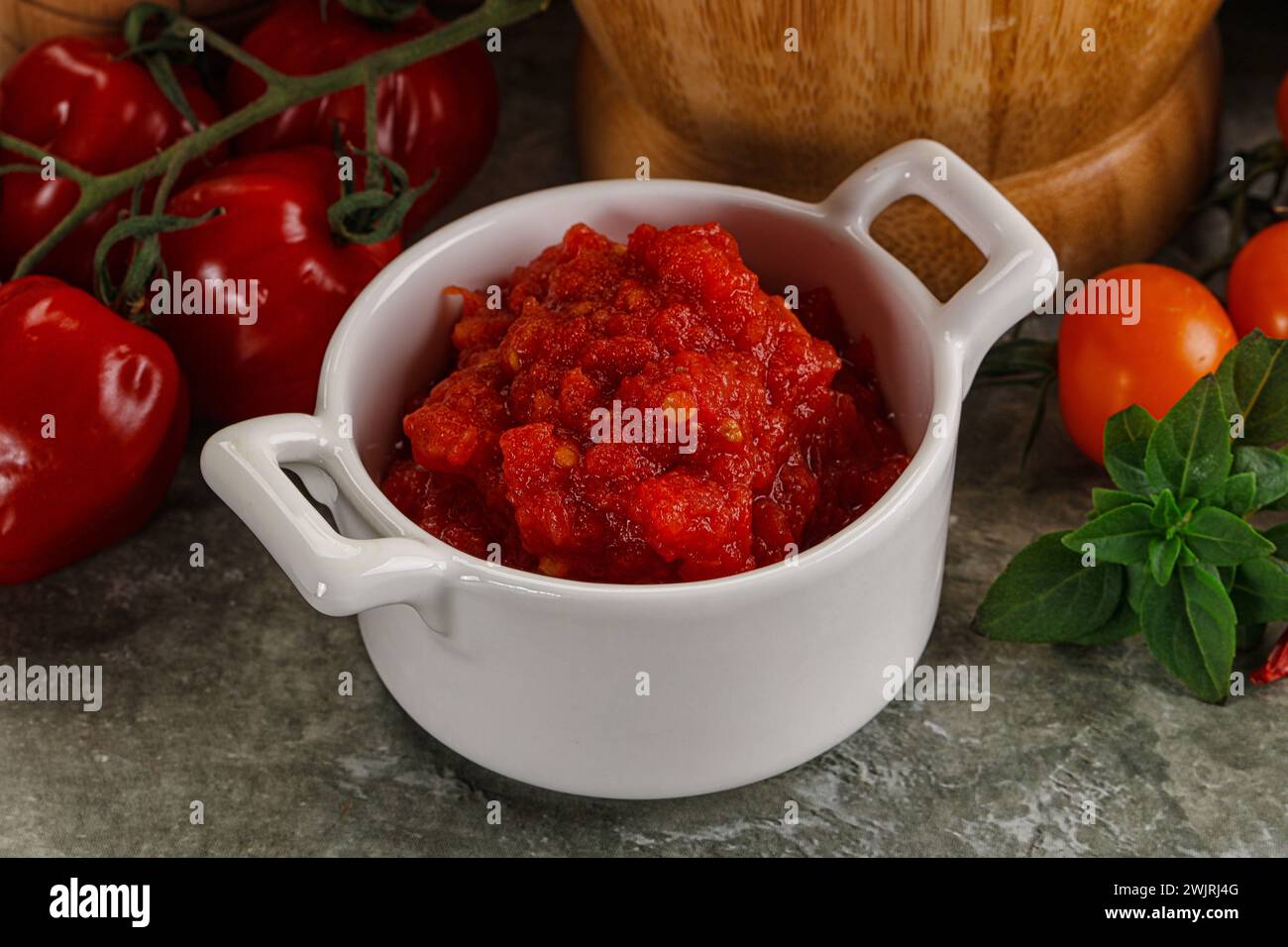 Fresh tomato puree pasta sauce in the sauce Stock Photo - Alamy
