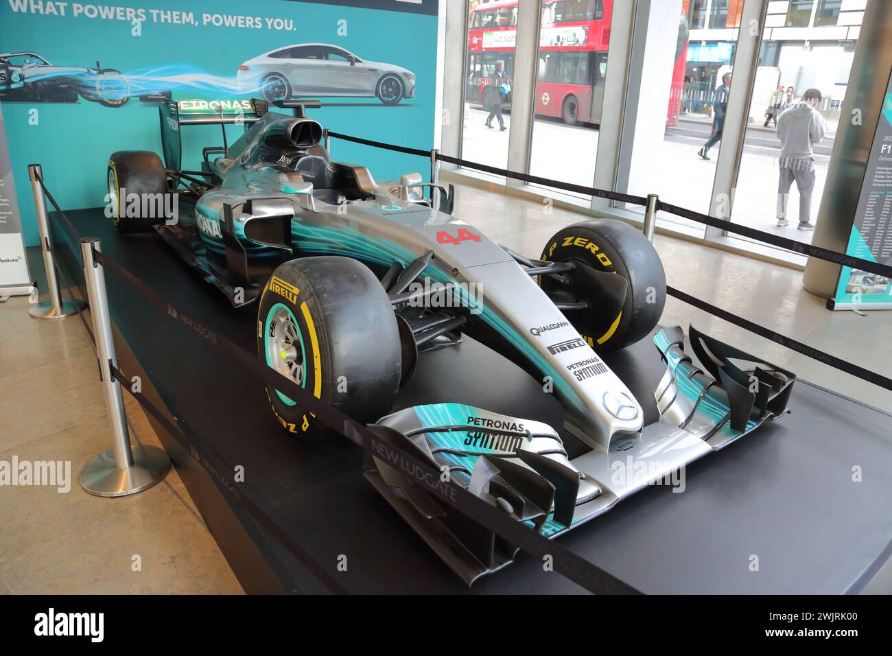 AMG Mercedes Formula One racing car on display in the foyer of an ...