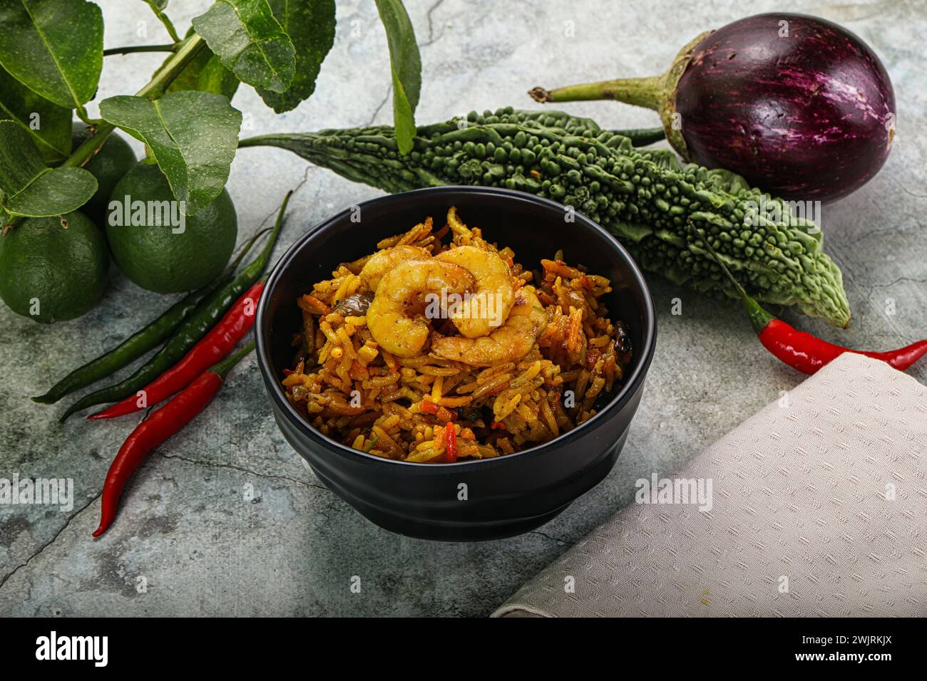 Indian cuisine - briani rice with prawns Stock Photo - Alamy