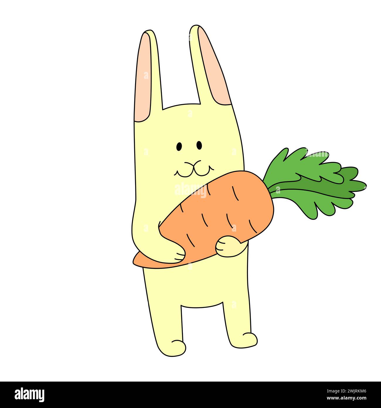 The Easter bunny is holding a carrot. Vector illustration isolated on ...