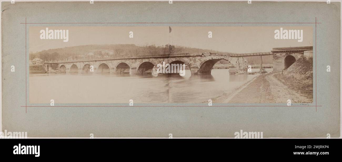War of 1870-1871. Defense of Paris. View of a destroyed bridge ...