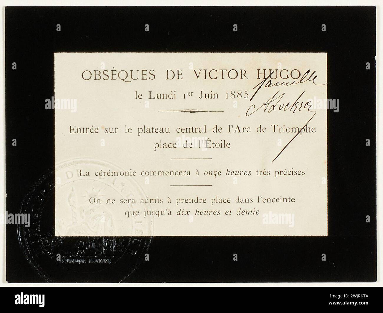 Invitation card for the funeral of Victor Hugo, June 1, 1885 (dummy ...