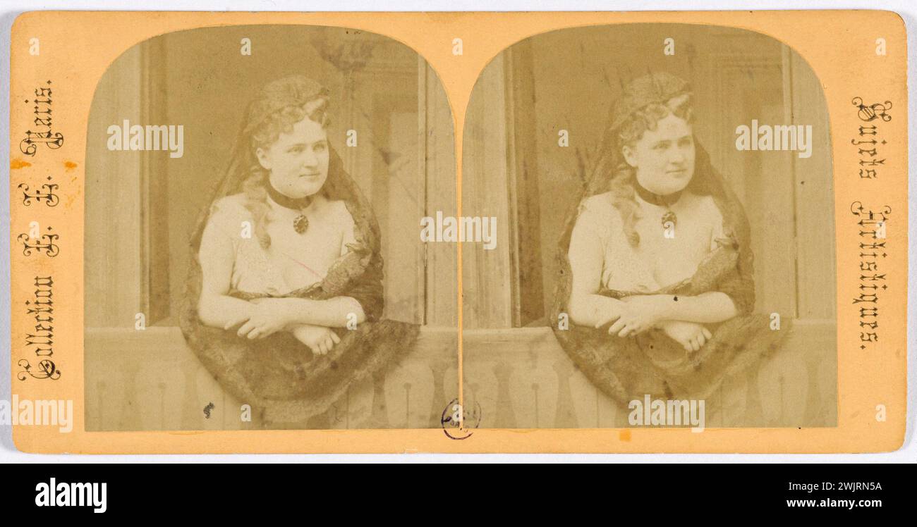 Portrait d'Angèle, lady Albert Lambert, actress ". Anonymous photography. Steroscopic view on ...