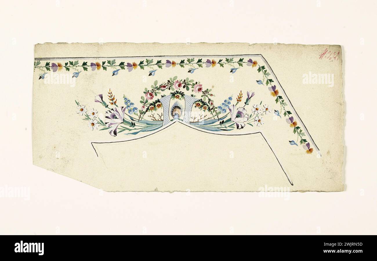 Anonymous. Embroidery drawing project. Pencil and gouache on a map ...