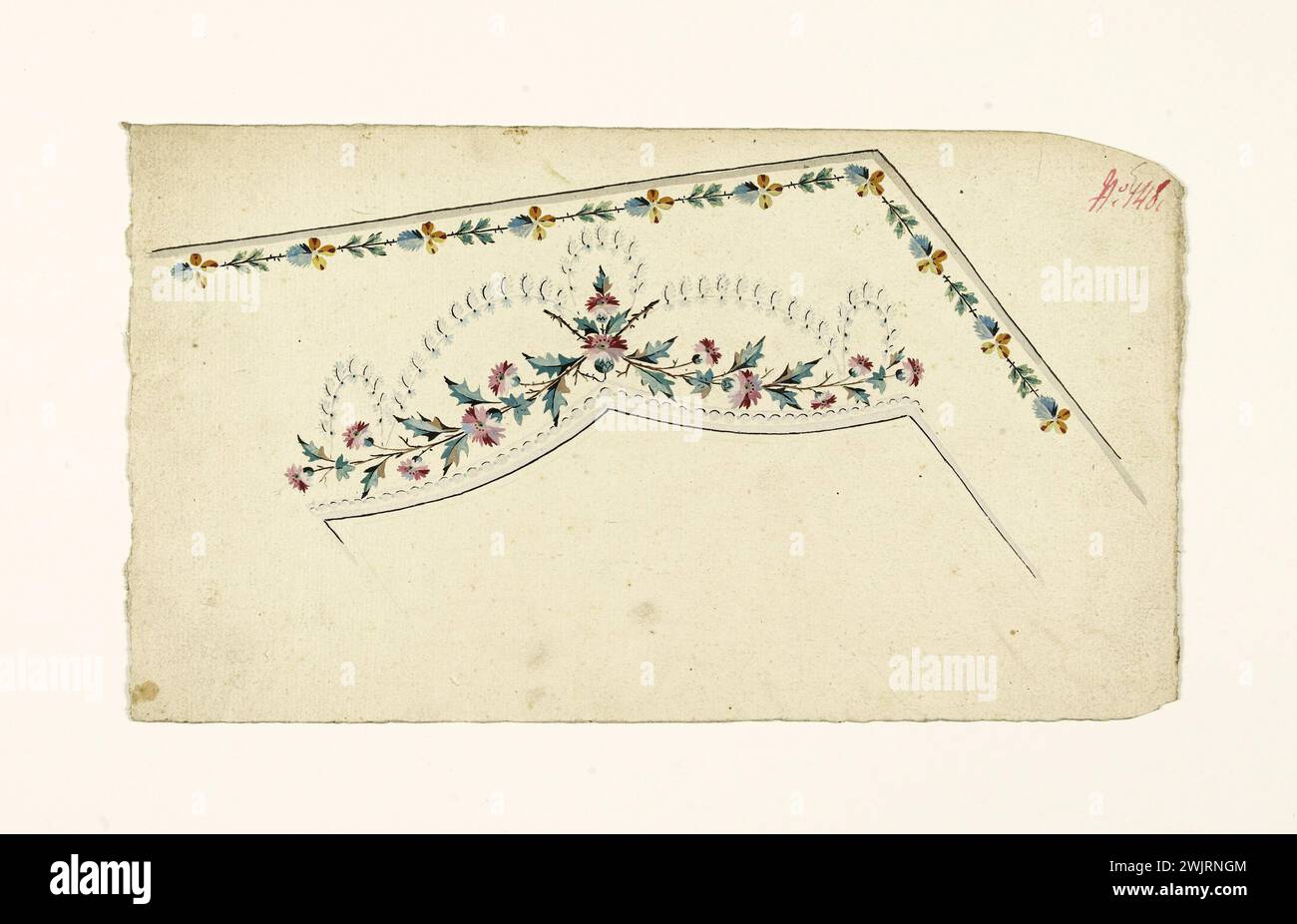 Anonymous. Embroidery drawing project. Pencil and gouache on a map ...