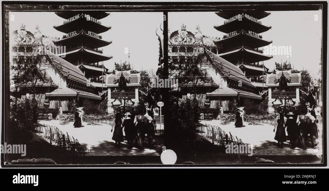 Universal exhibition of 1900: the Siam pavilion and the tower of the ...