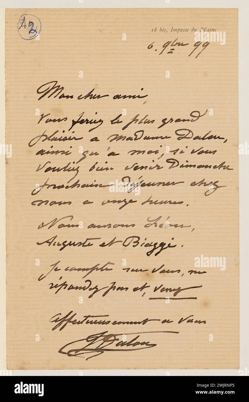 Dalou, Aimé-Jules (1838-12-31-1902-04-15), signed autograph letter from ...