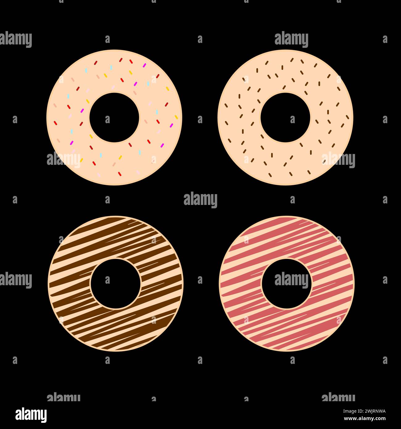 Donut with chocolate and sprinkles. Donut vector set isolated on a black background Stock Vector ...