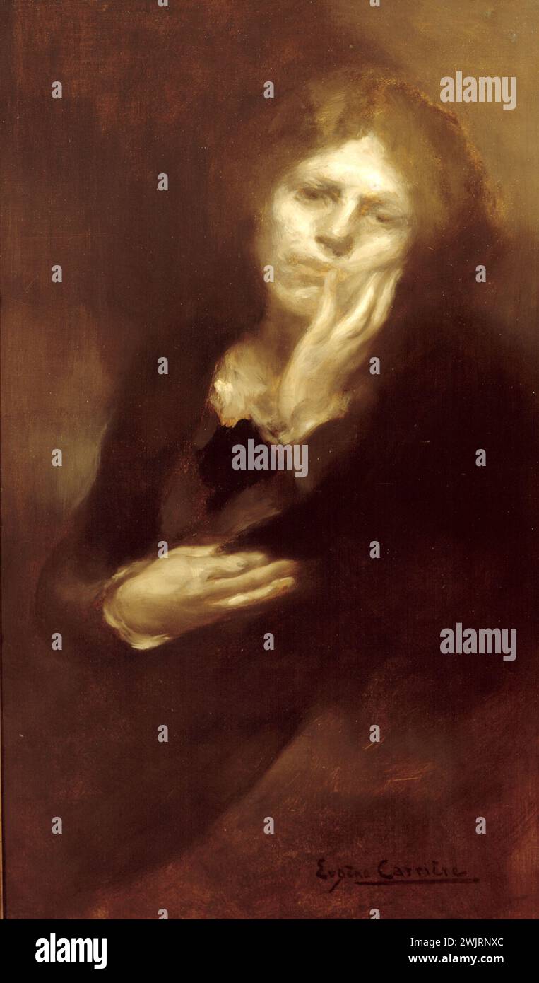 Eugène Carrière (1849-1906). Les Misérables - "Abandoned Fantine". Oil ...